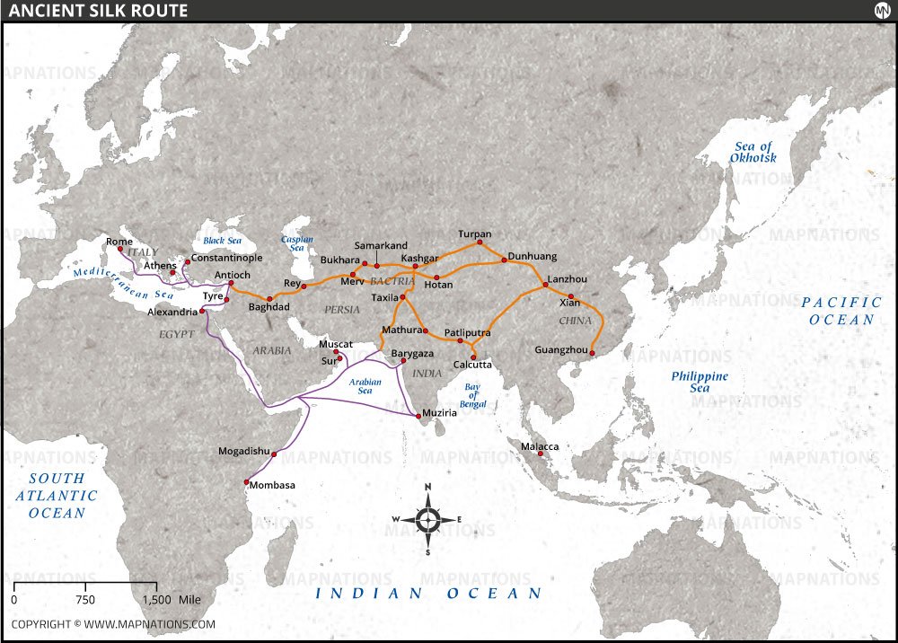 Ancient Silk Route Map - Historical Trade Routes Connecting East and West