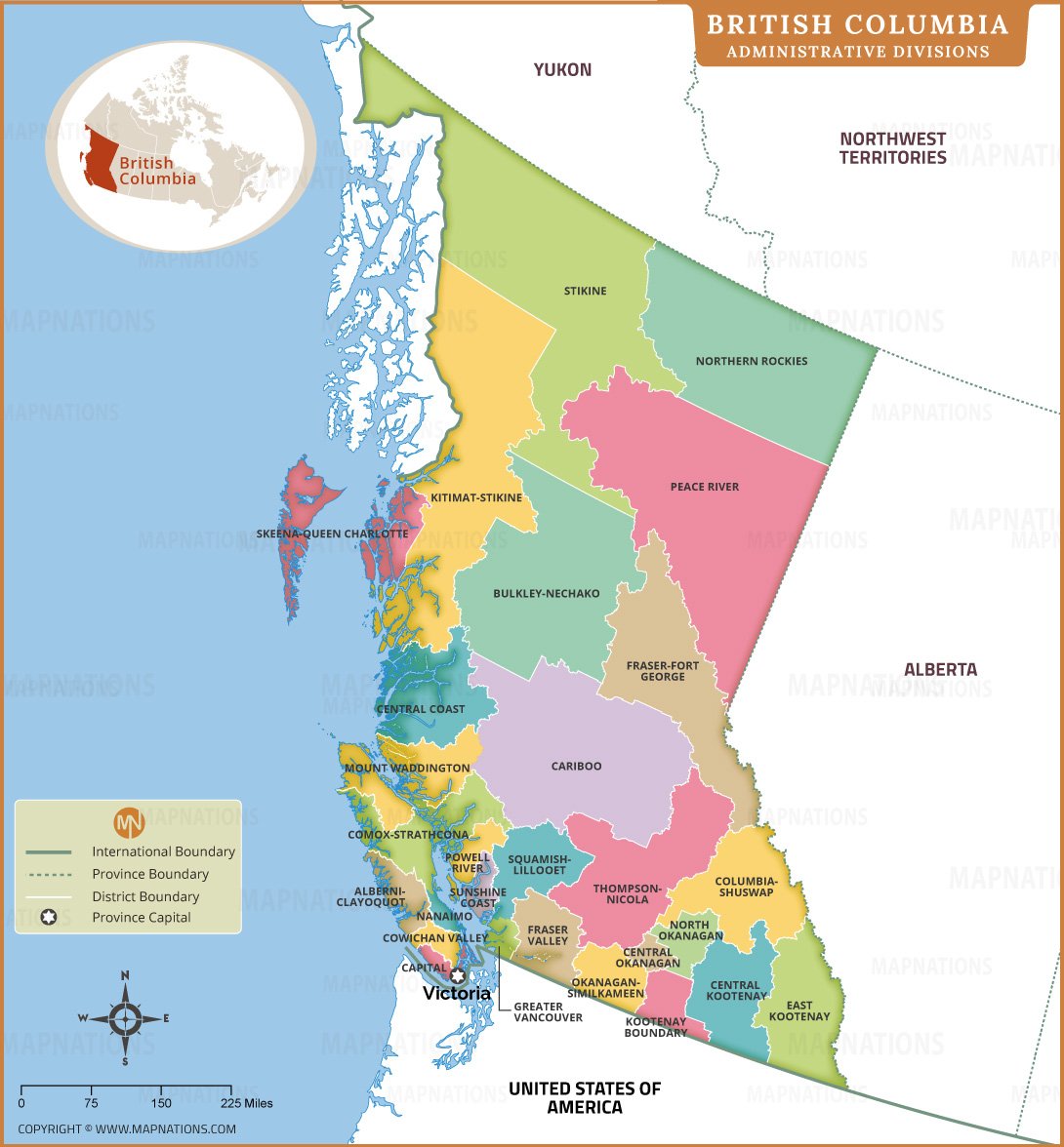 British Columbia Administrative Divisions Map Districts And British Columbia Administrative Divisions Map Districts And