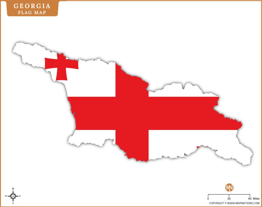 Georgia Flag Map – Political Outline with National Flag Overlay ...