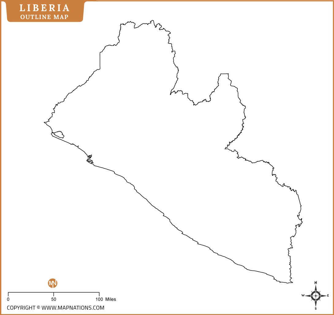 Liberia Outline Map, Liberia Blank - Province borders for Students and ...