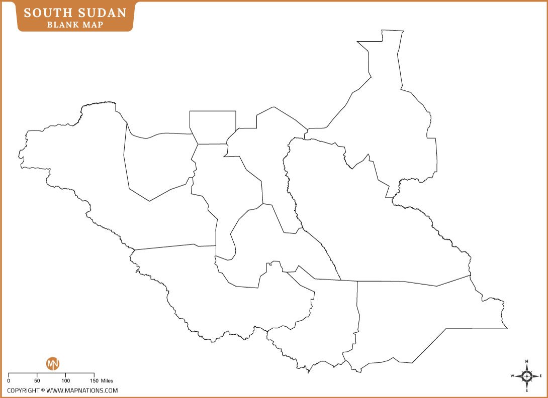 South Sudan Outline Map, South Sudan Blank - Province borders for ...