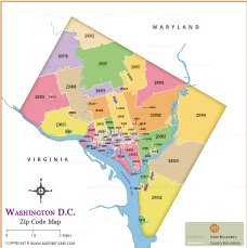 Map of Washington D.C. including neighborhoods, highways, and points of ...