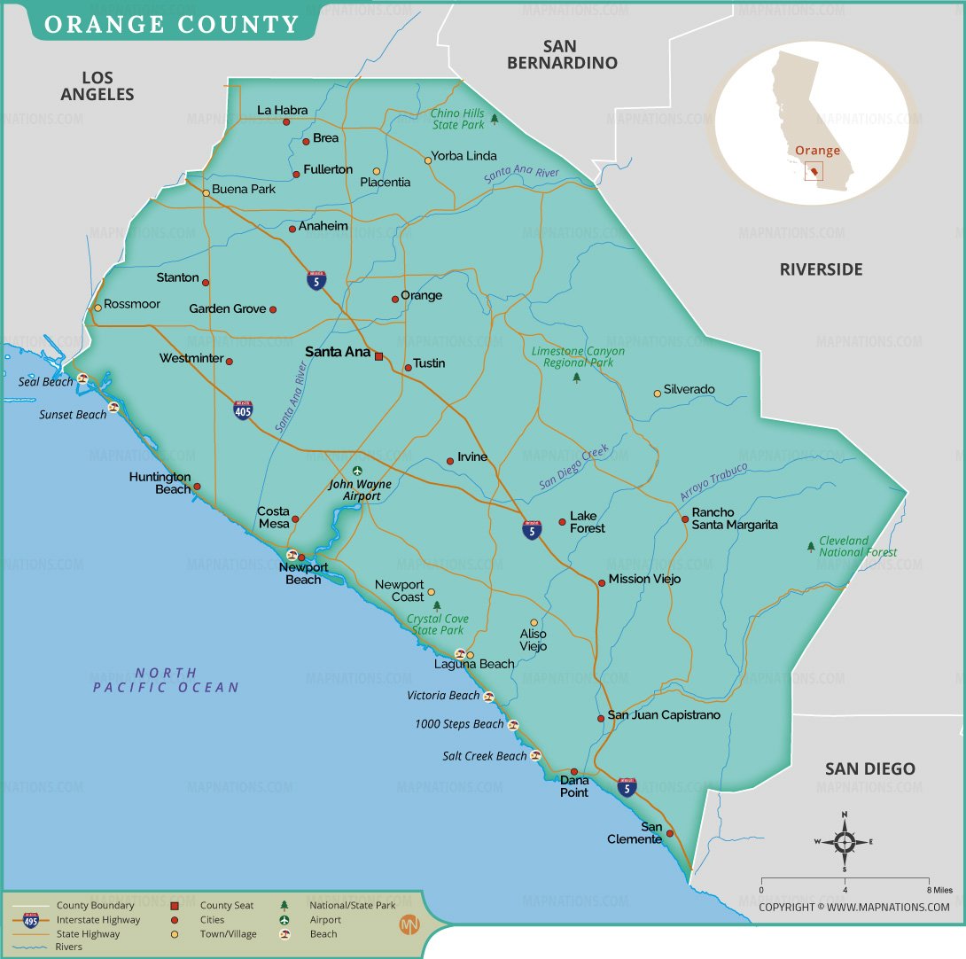 Orange County Map – Cities, Beaches, Highways & Parks of California
