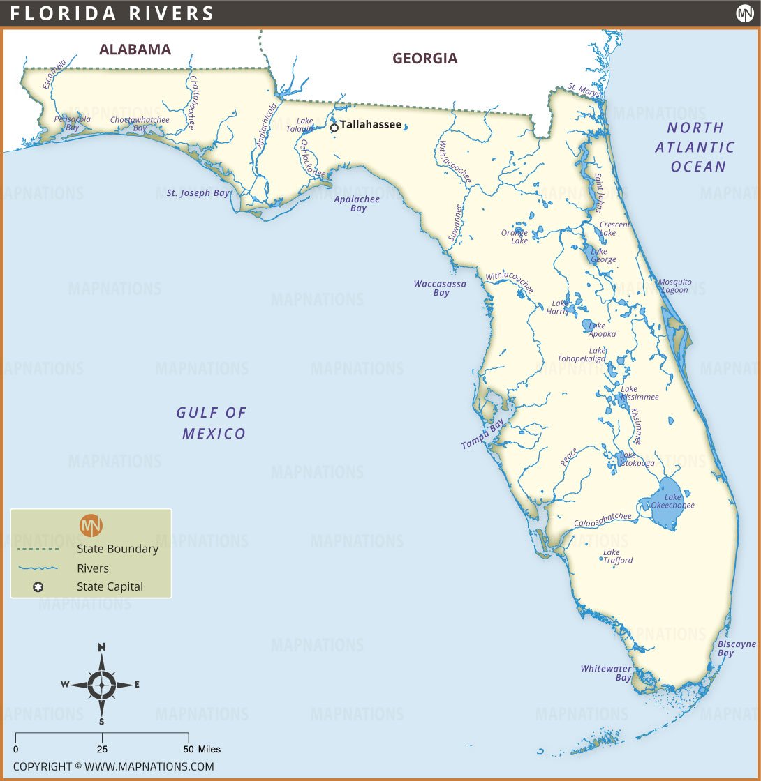 Florida River Map - Map of Florida Rivers, Lakes and Reservoirs