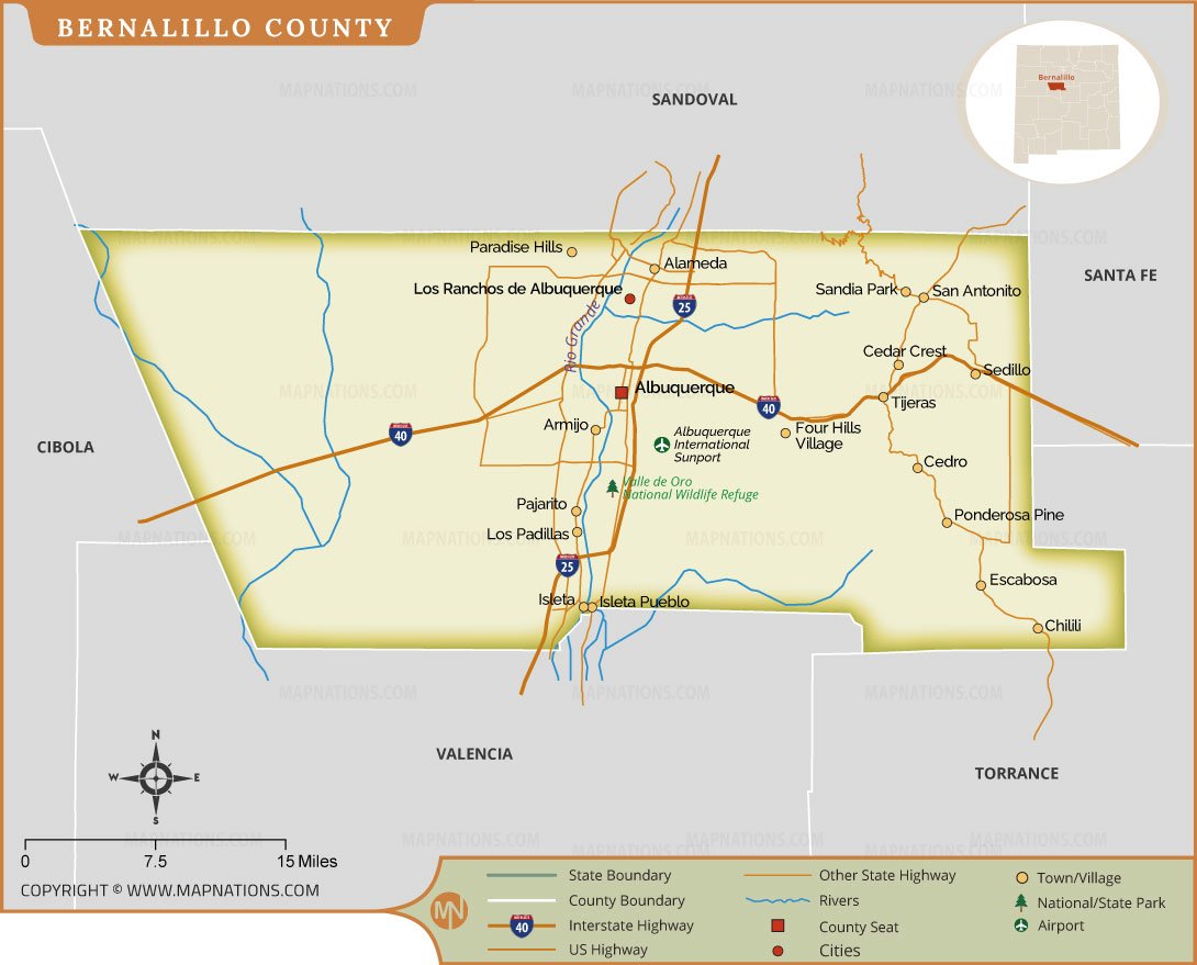 Bernalillo County Map New-mexico | Cities, Highways, Lake Mead ...
