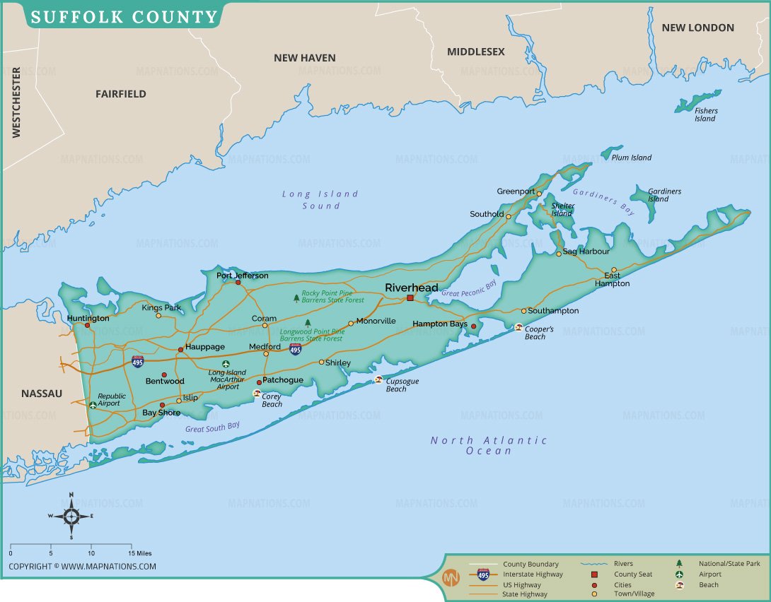 Suffolk County New York Map | Cities, Highways, Parks & Attractions