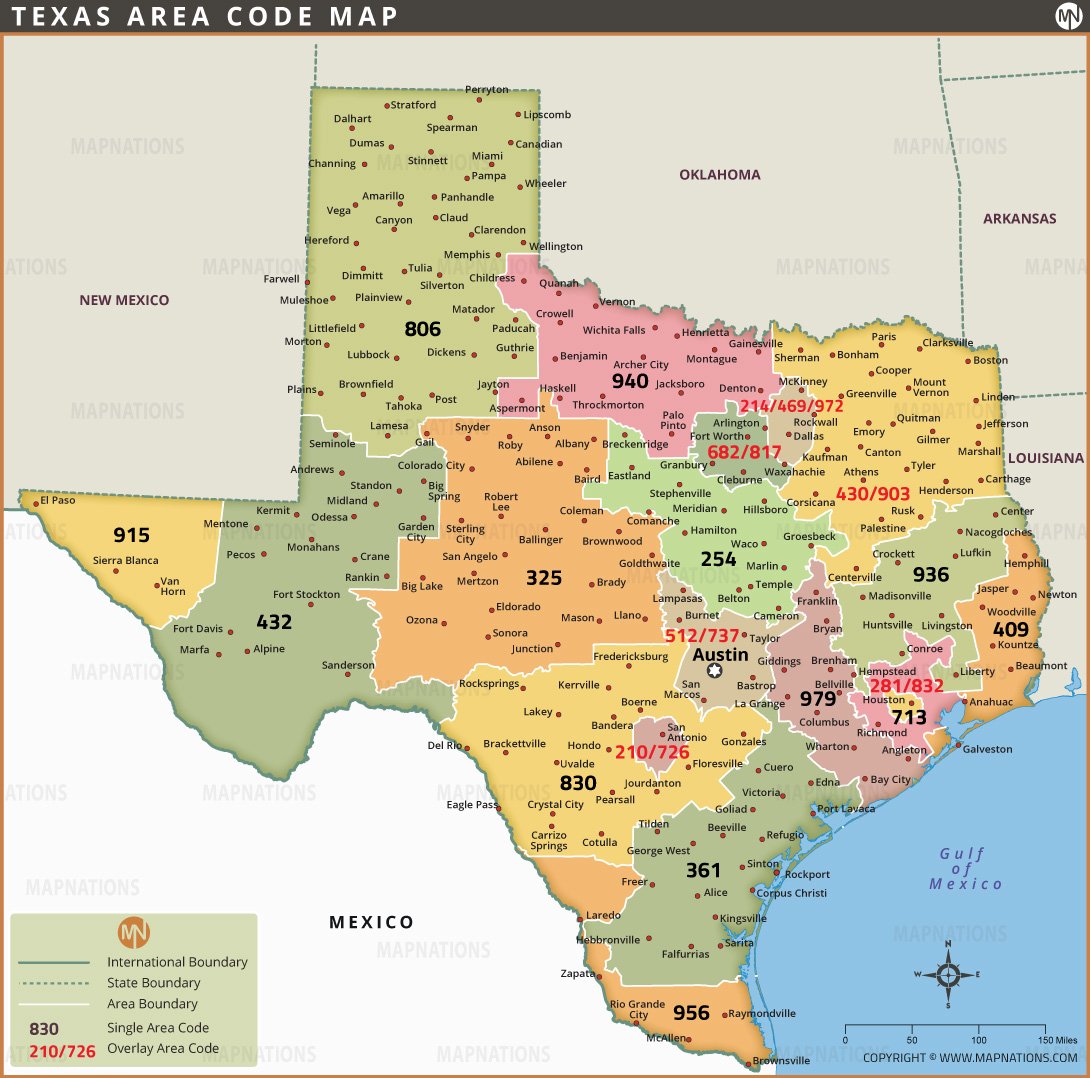 Texas Area Code Map Overlay And Single Area Codes By Region Texas Area Code Map Overlay And Single Area Codes By Region