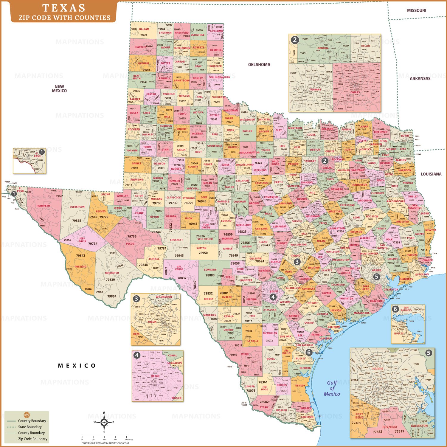 Texas ZIP Code Map with Counties – Detailed Postal and County Boundaries