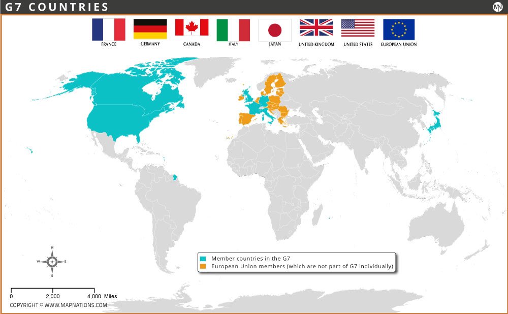 G7 Countries Map Member Nations And European Union Representation G7 Countries Map Member Nations And European Union Representation