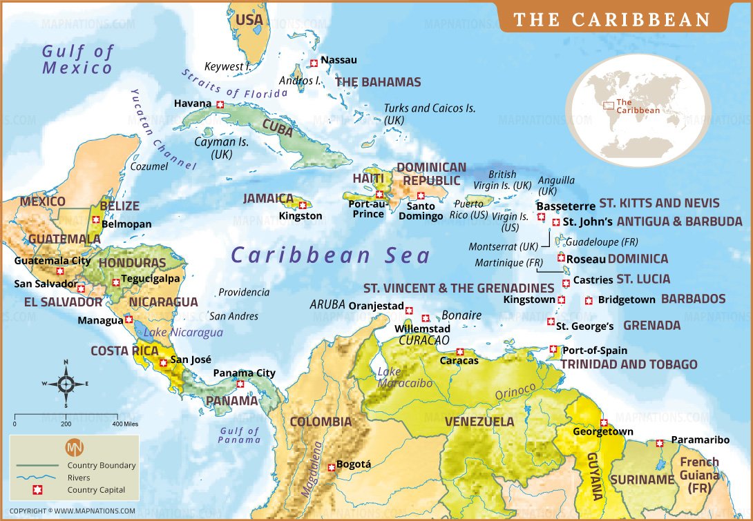 The Caribbean Map Countries Islands And Capitals Overview The Caribbean Map Countries Islands And Capitals Overview